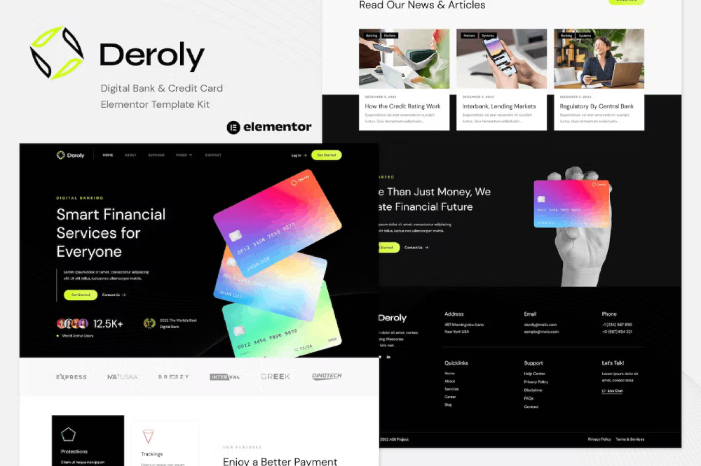 Deroly – Digital Bank & Credit Card Elementor Template Kit | WP NOVA