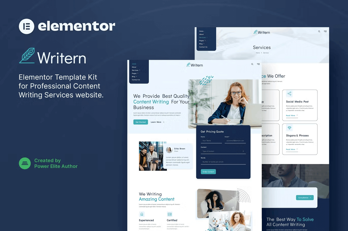 Writern – Content Writing Services Elementor Template Kit | WP NOVA